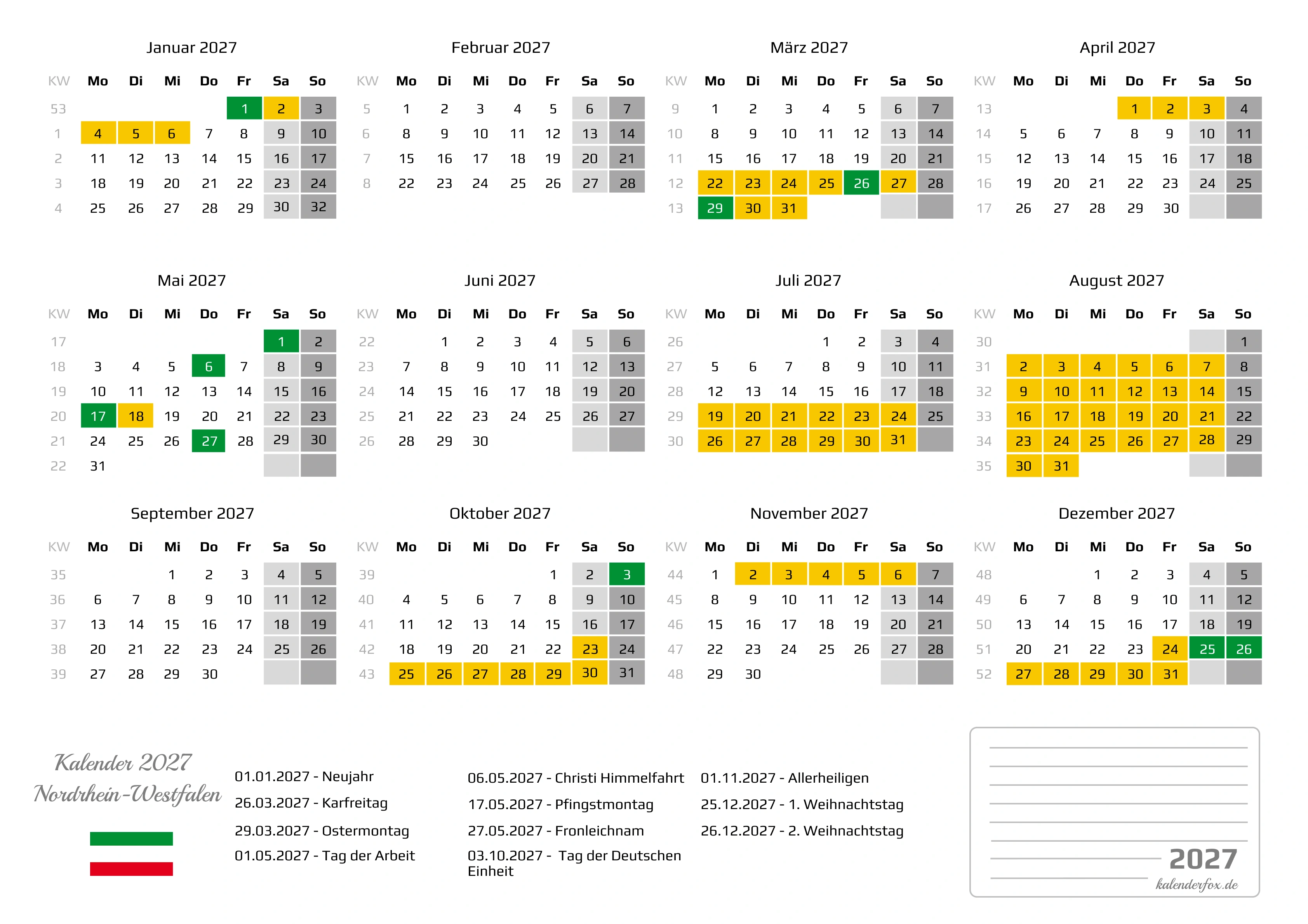 Kalender 2027 Zum Ausdrucken PDF Feitagen Ferien Kalender 2027 Zum Ausdrucken PDF Feitagen Ferien